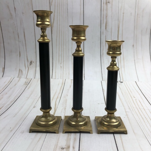 Accents | Vintage Set Of 3 Brass Black Candlesticks Home Decor | Poshmark